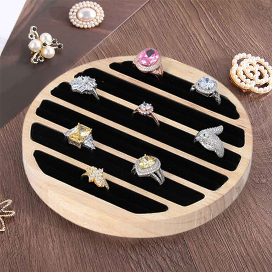 Round Bamboo Ring Tray with 6 Black Velvet Slots - 6006915 - TJC