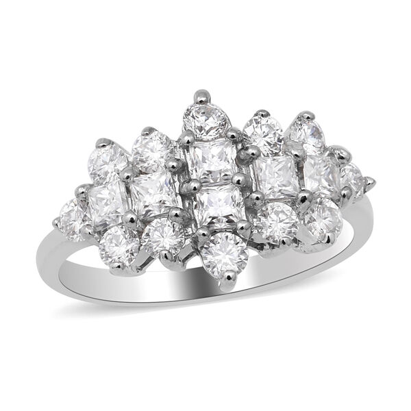 1.04 Ct. Moissanite Cluster Ring in Rhodium Plated Sterling Silver ...