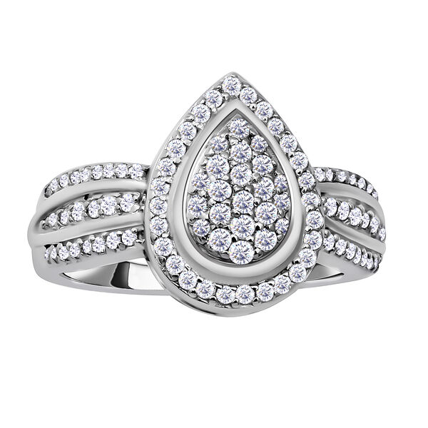 0.74 Ct. Moissanite Cluster Ring in Rhodium Plated Sterling Silve ...