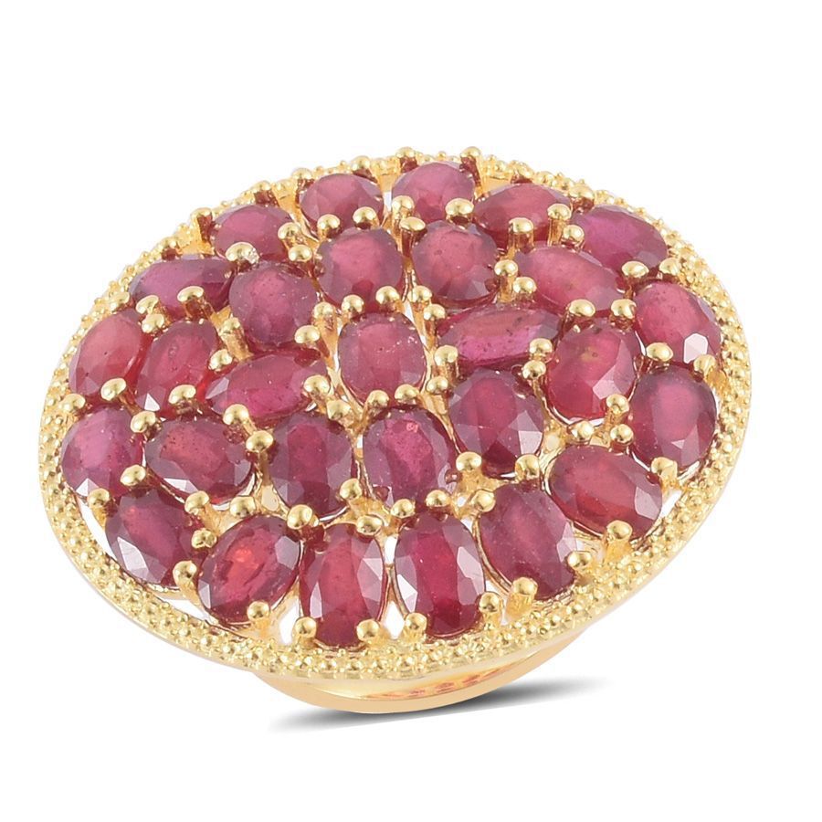 African Ruby (Ovl) Cluster Ring in Yellow Gold Overlay Sterling Silver ...