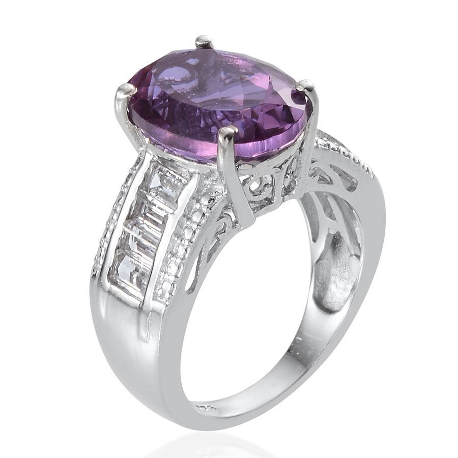 Lavender Alexite (Ovl 6.50 Ct), White Topaz Ring in Platinum Overlay ...