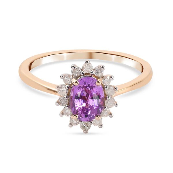 Rare Purple Sapphire and White Zircon Halo Ring in 9K Yellow Gold ...