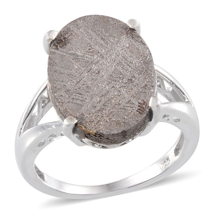 Meteorite (Ovl) Solitaire Ring in Platinum Overlay Sterling Silver 14. ...