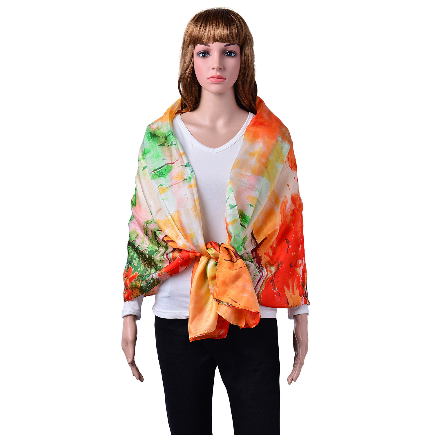 100% Mulberry Silk Green, Orange and Multi Colour Scarf (Size 170x110 ...