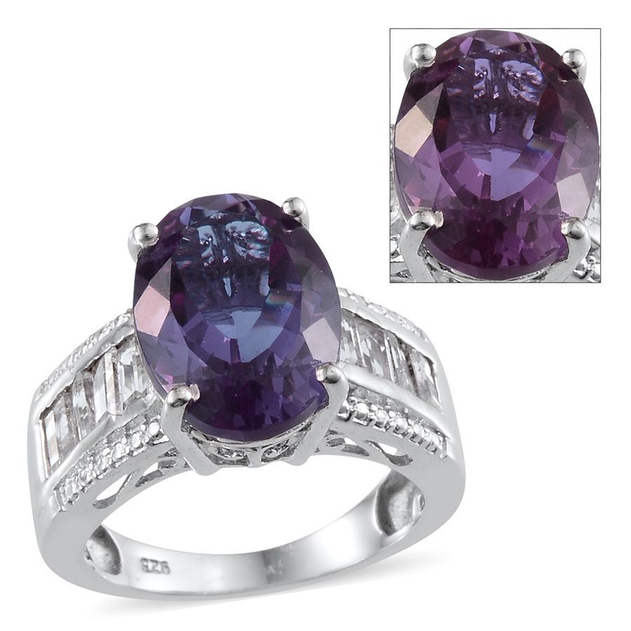 Lavender Alexite (Ovl 6.50 Ct), White Topaz Ring in Platinum Overlay ...