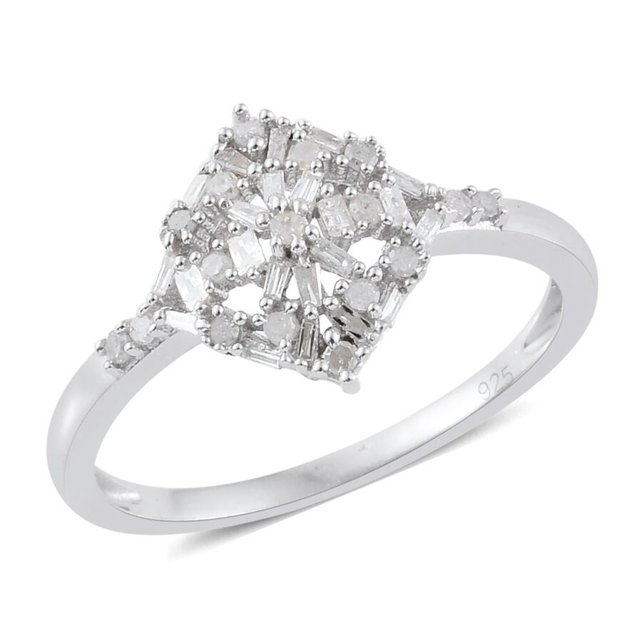 TJC Exclusive - 0.33 Ct Diamond Platinum Overlay Sterling Silver Ring ...