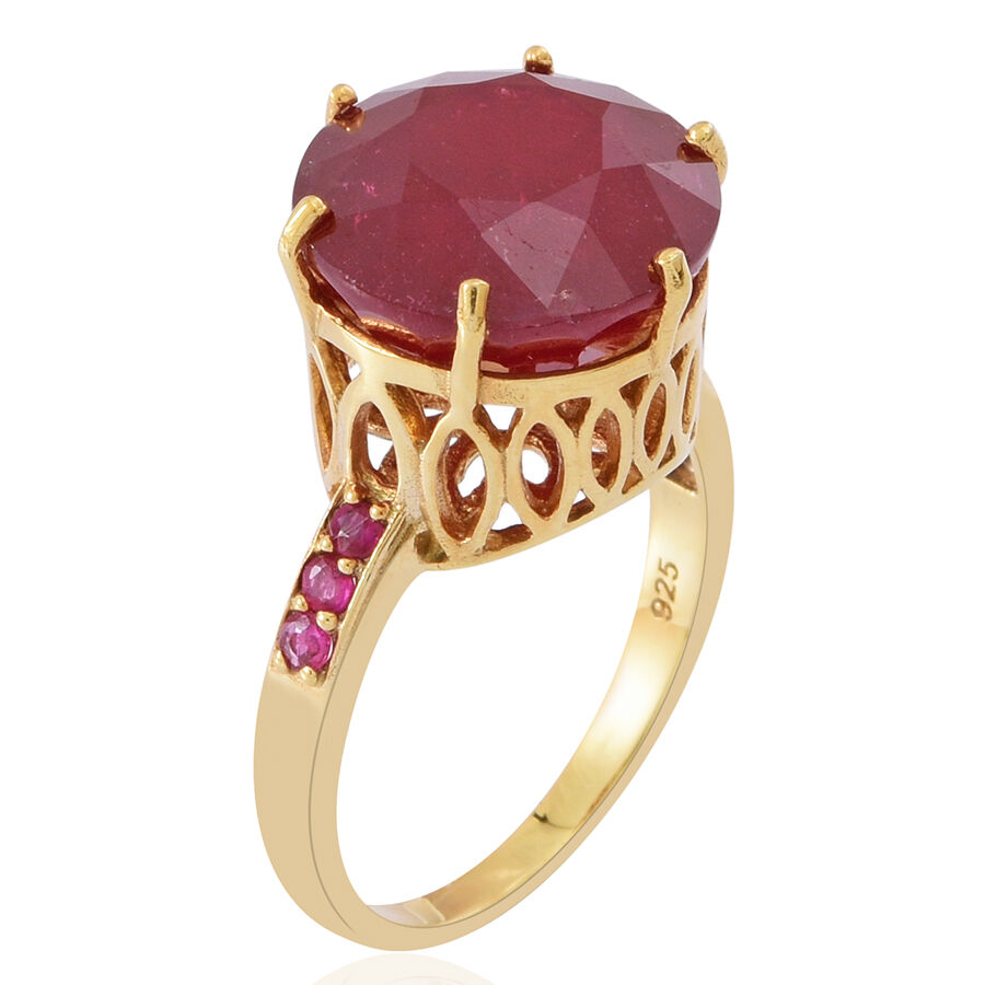 African Ruby (Rnd), Ruby Ring in 14K Gold Overlay Sterling Silver 15. ...