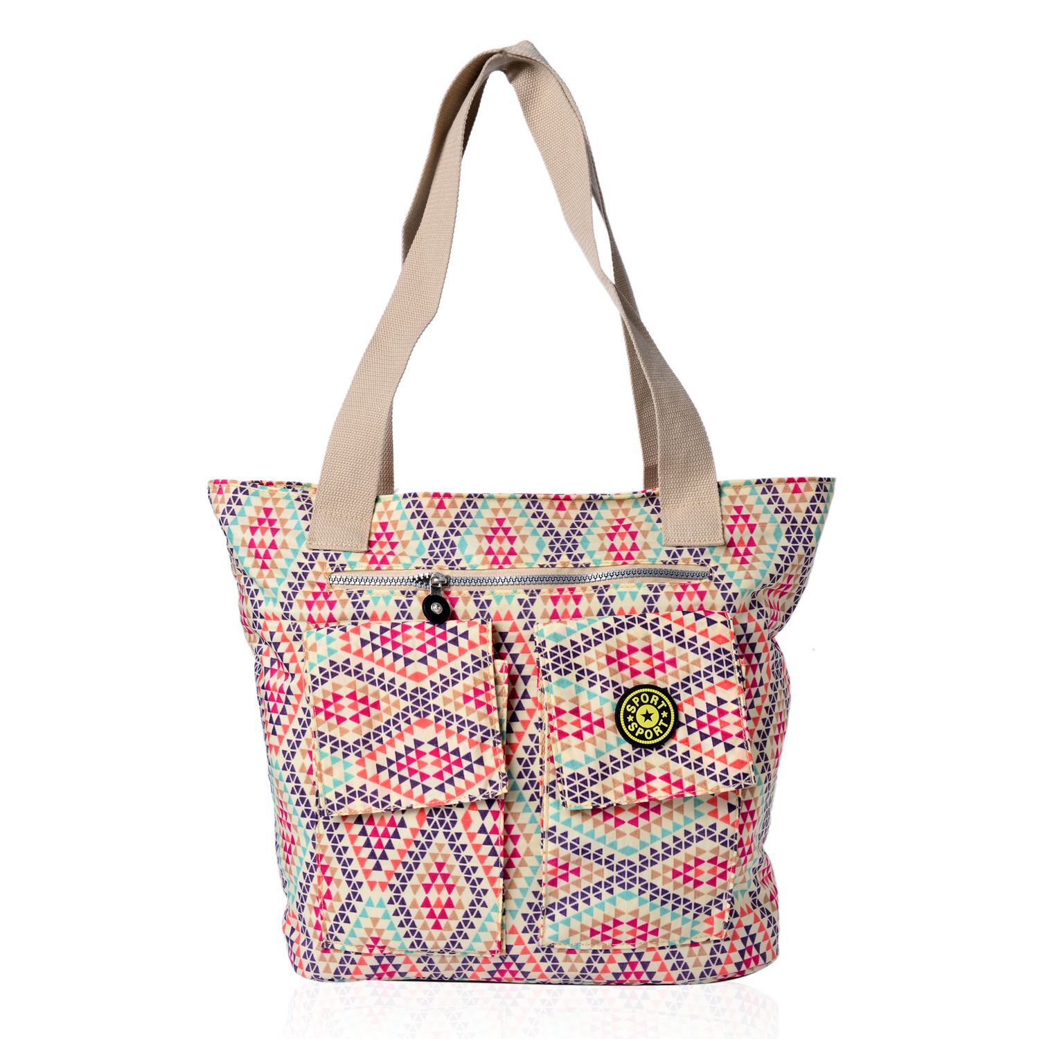 Designer Inspired Beige and Multi Colour Diamond Pattern Hand Bag With ...