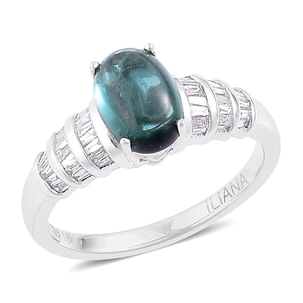 ILIANA 18K W Gold AAAA Mutuca Indicolite (Ovl 1.42 Ct), Diamond Ring 1. ...