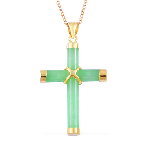 Green Jade Cross Pendant With Chain in Yellow Gold Overlay Sterling ...