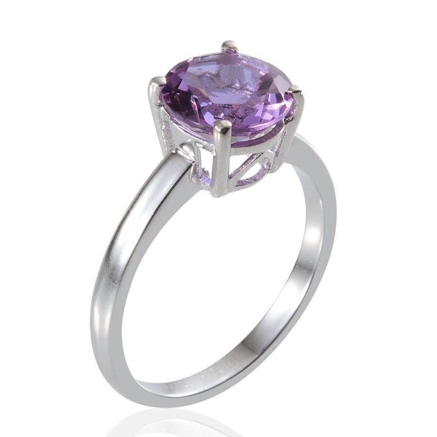 Lavender Alexite (Rnd) Solitaire Ring in Platinum Overlay Sterling ...