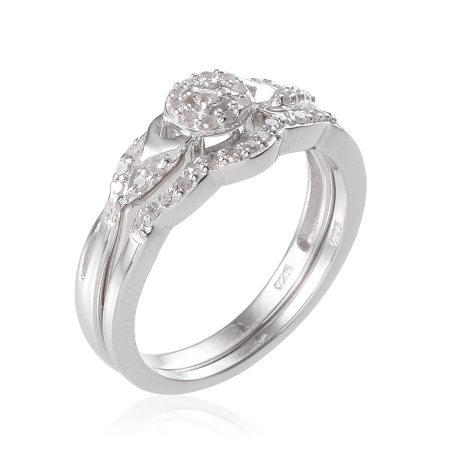 Diamond (Rnd) 2 Ring Set in Platinum Overlay Sterling Silver 0.250 Ct ...