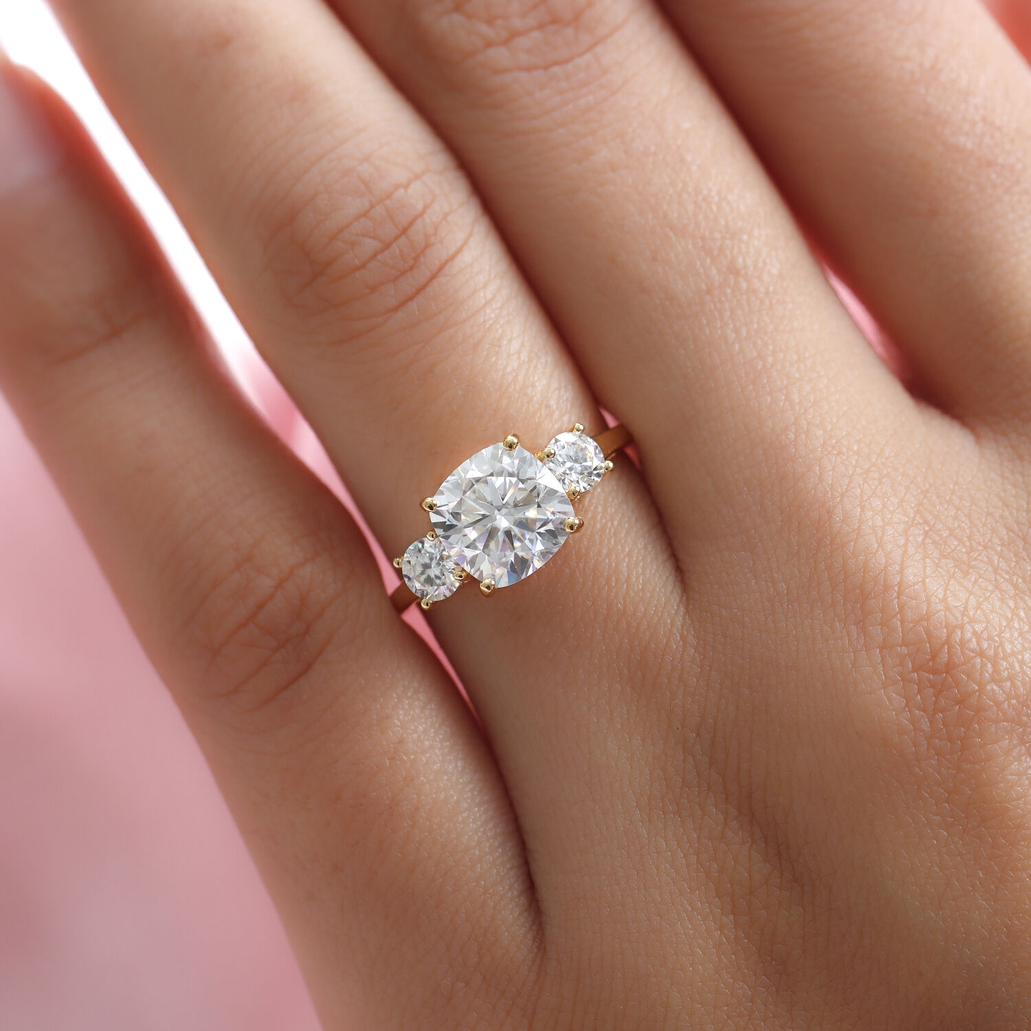 Moissanite Trilogy Ring in Gold Plated Sterling Silver 2.79 Ct ...