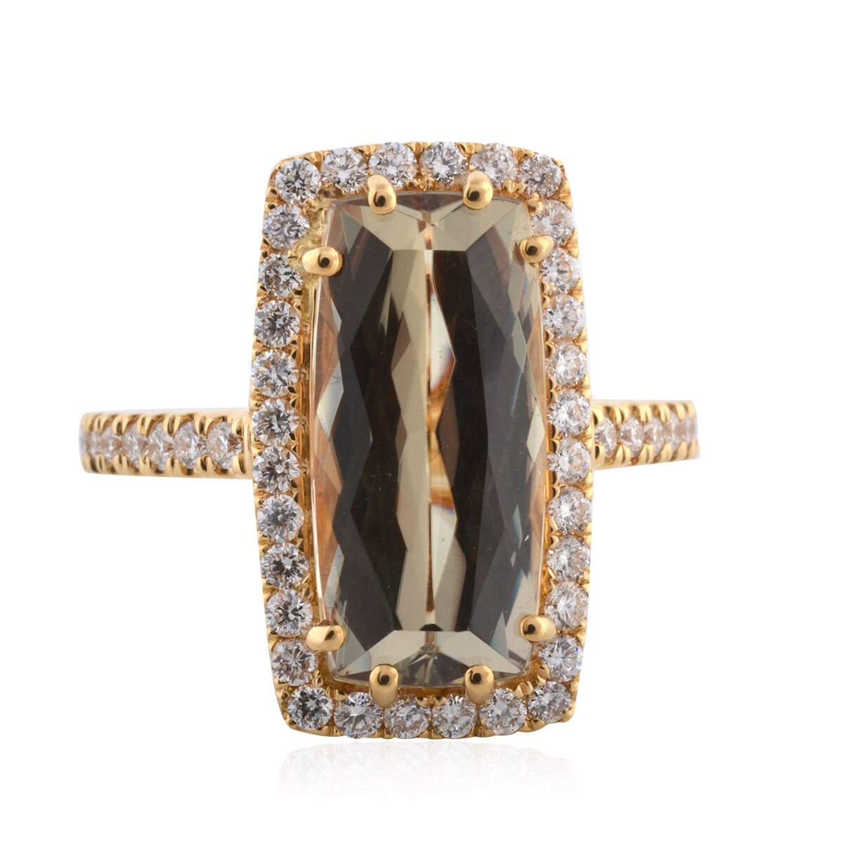 ILIANA 5.35 Ct. Turkizite and Diamond Halo Ring in 18K Yellow Gold ...