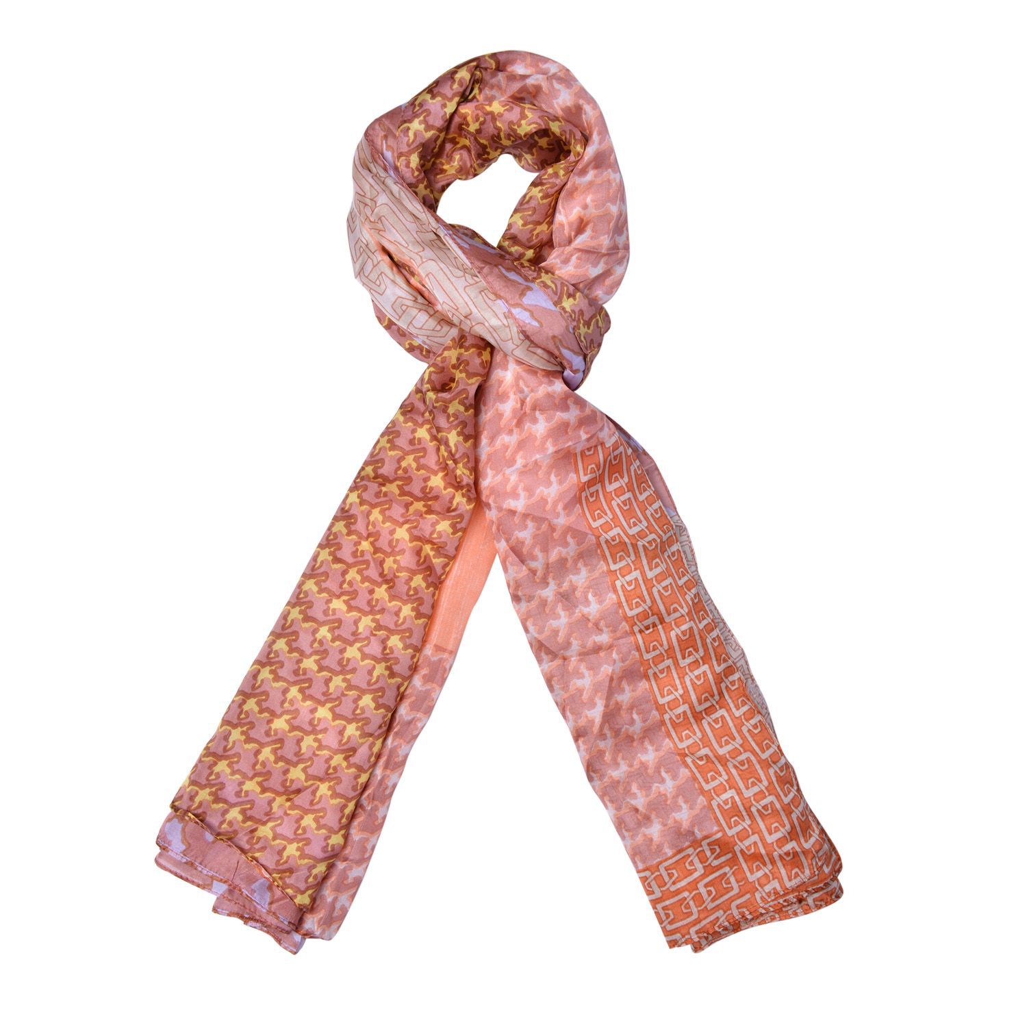 100% Mulberry Silk Peach and Multi Colour Scarf (Size 170x100 Cm ...