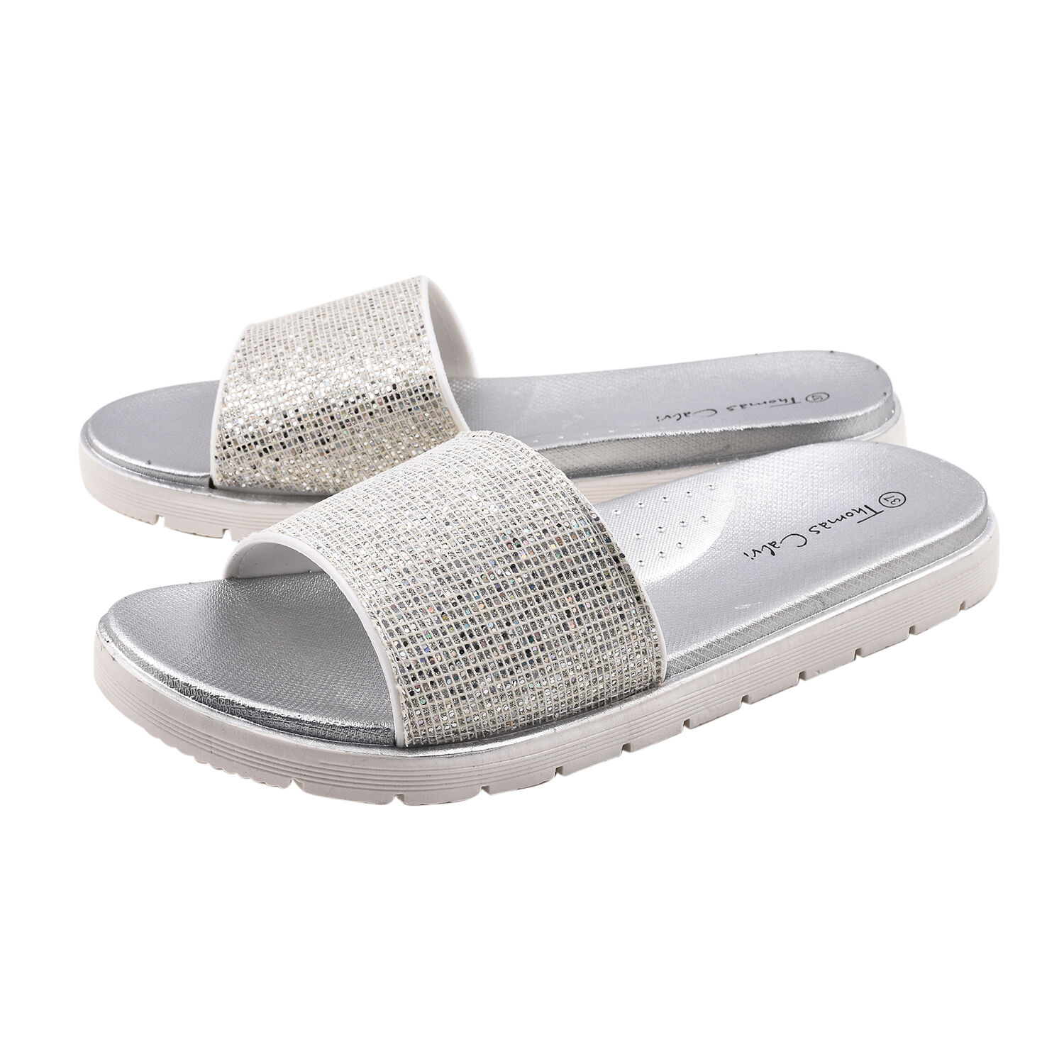Thomas Calvi Slider Flip Flops in Silver Colour - M6298469 - TJC