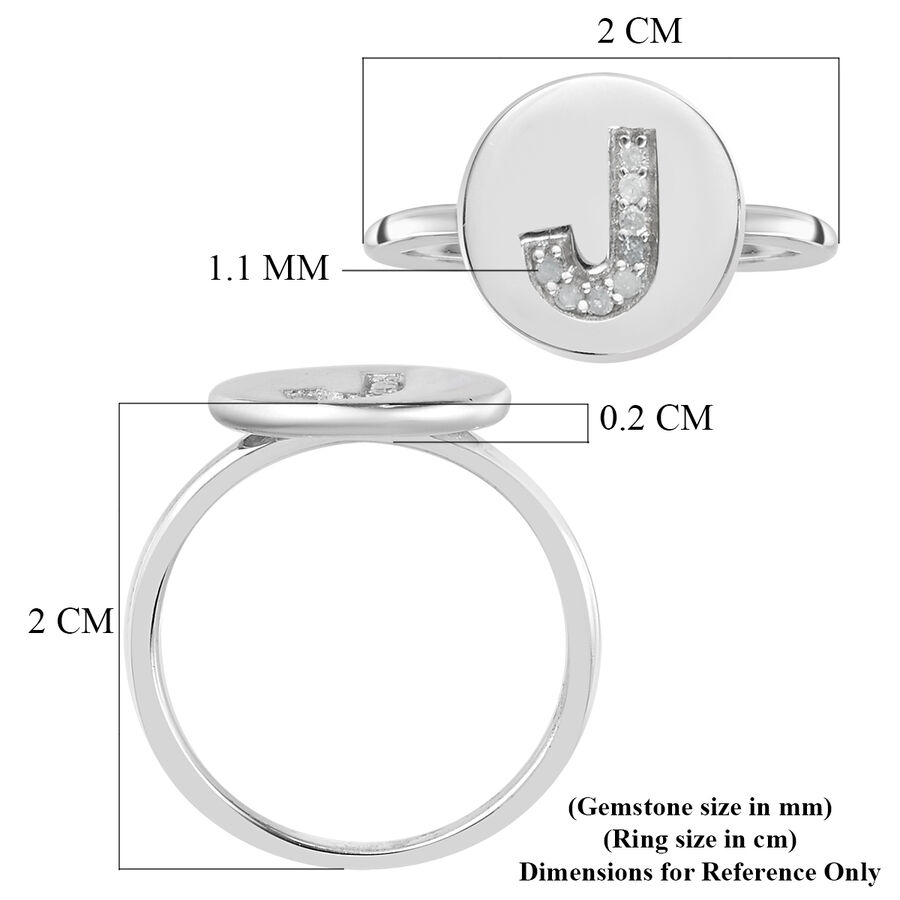 White Diamond J Initial Ring in Platinum Plated Sterling Silver ...