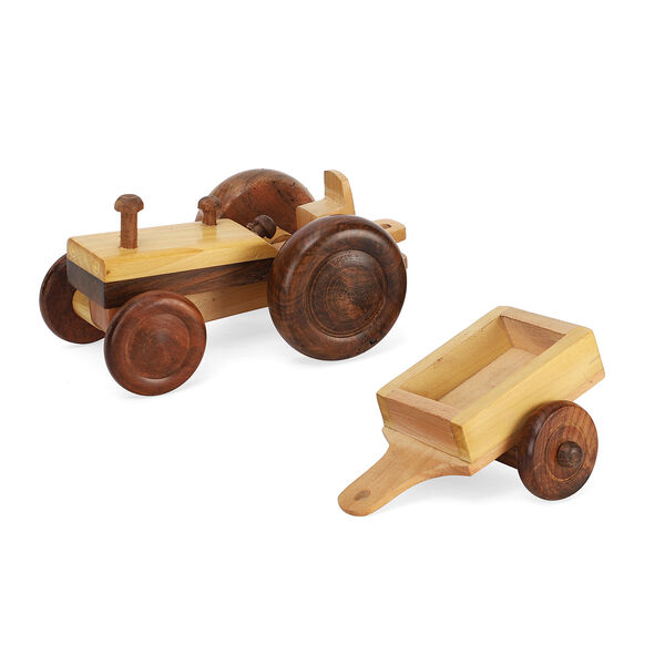 Handcrafted Wooden Tractor Toy with Wheels (Size 30.5x11x7.5 Cm ...