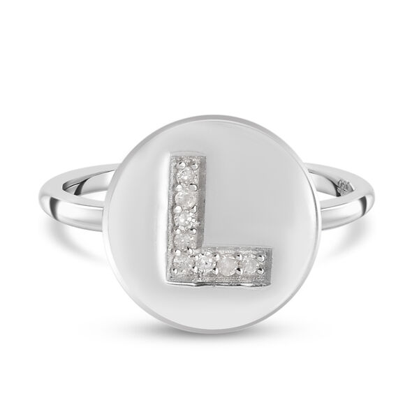 White Diamond Initial-L Ring in Platinum Plated Sterling Silver ...
