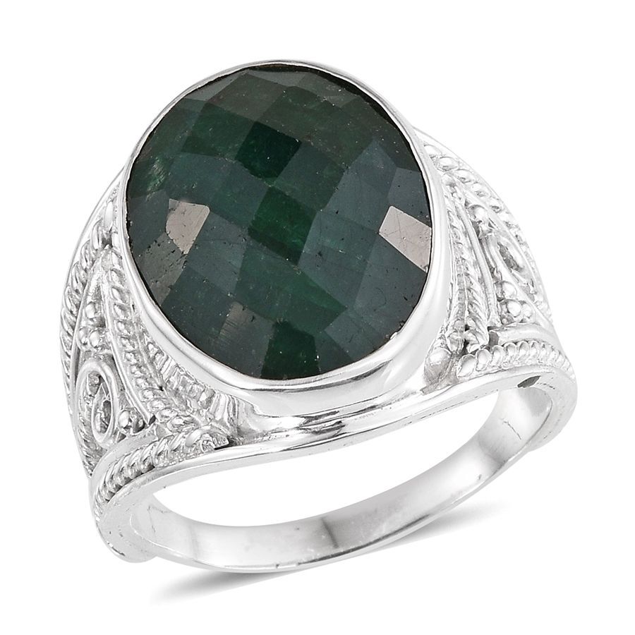 Enhanced Emerald (Ovl) Ring in Sterling Silver 17.800 Ct. - 2432606 - TJC
