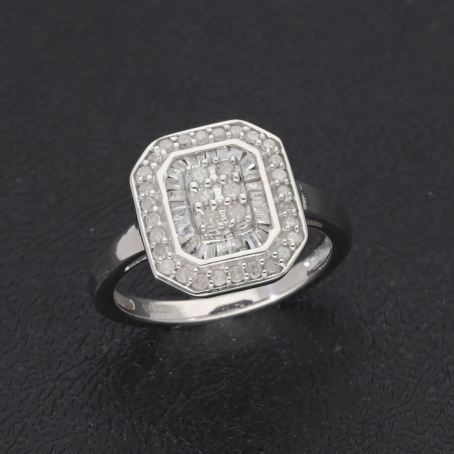 Diamond Cluster Ring in Platinum Overlay Sterling Silver 0.50 Ct ...