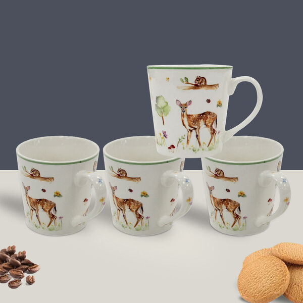 Lesser & Pavey Set of 4 - Woodland Wildlife Mugs in off White and Green ...