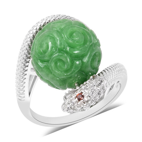 AAA Green Jade Fortune Ball Snake Ring in Rhodium Plated Sterling ...