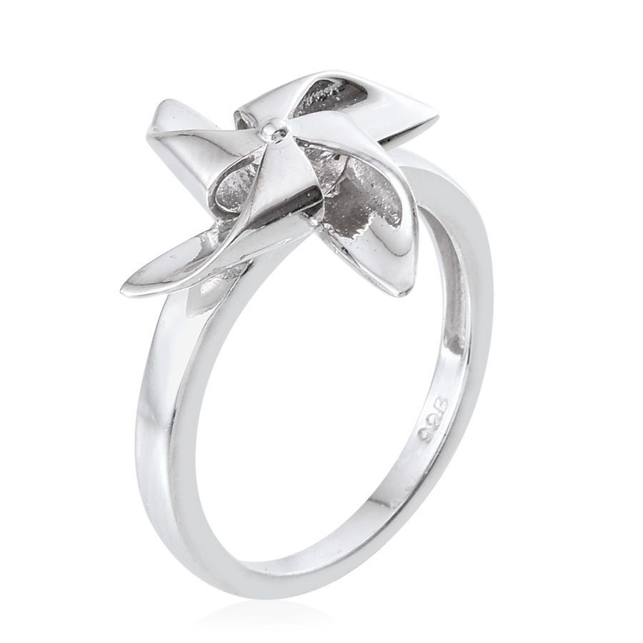 Platinum Overlay Sterling Silver Origami Windmill Ring, Silver wt 3.11 ...