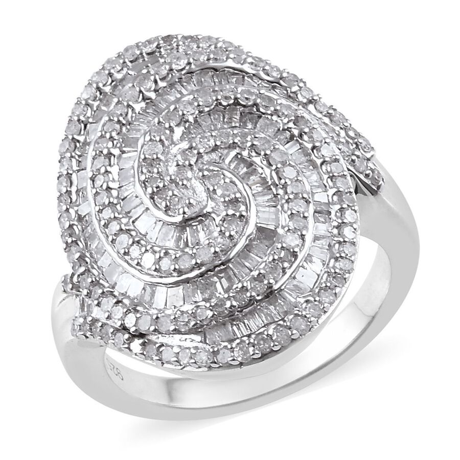 1.25 Ct Diamond Cluster Ring in Platinum Plated Sterling Silver 6.24 ...