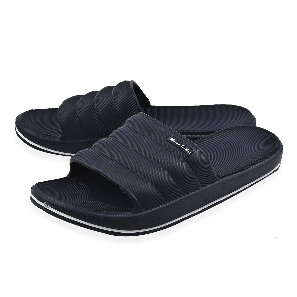 Thomas Calvi Comfortable Summer Sliders in Navy Blue - 6306628 - TJC