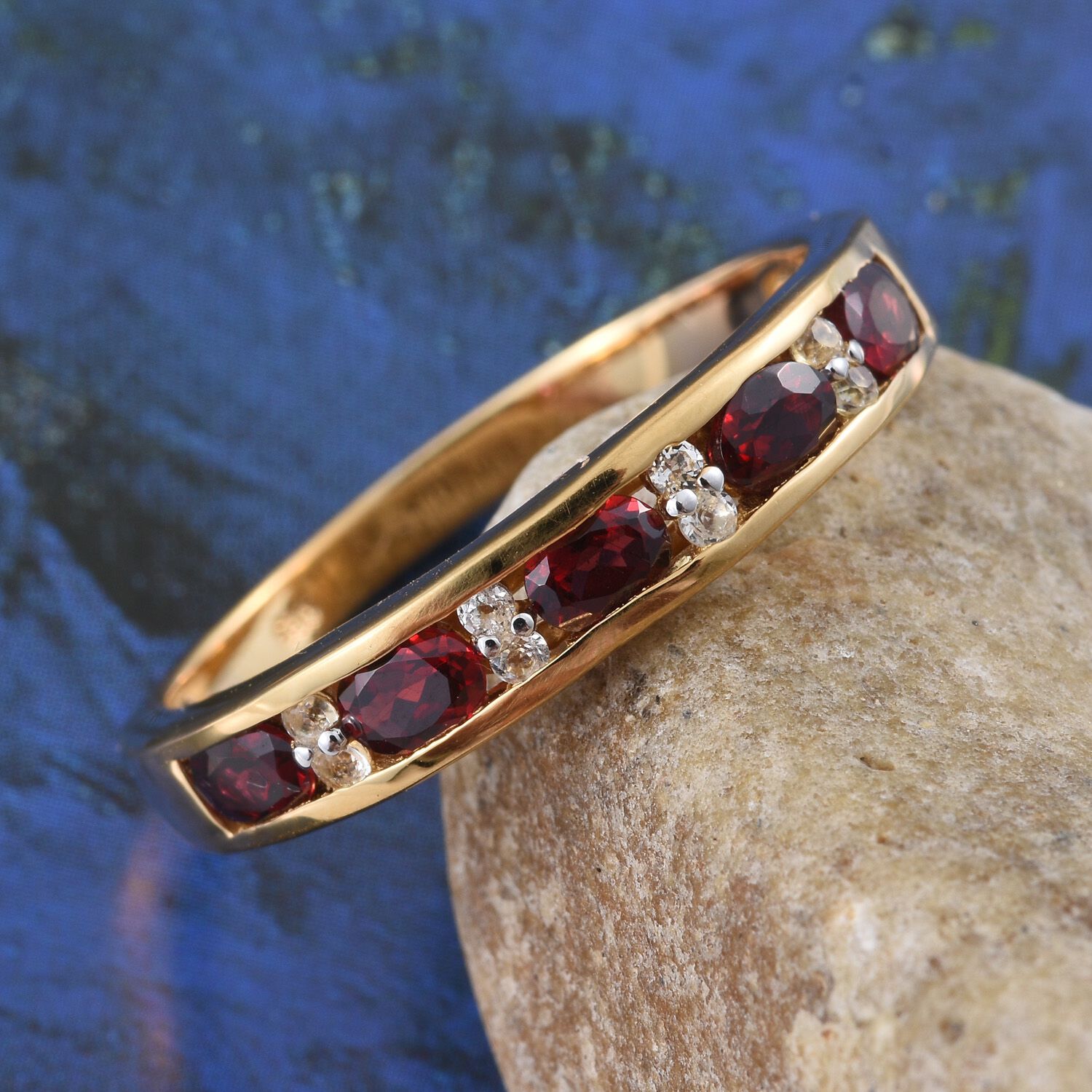 Arizona Anthill Garnet (Ovl), White Topaz Ring in 14K Gold Overlay ...