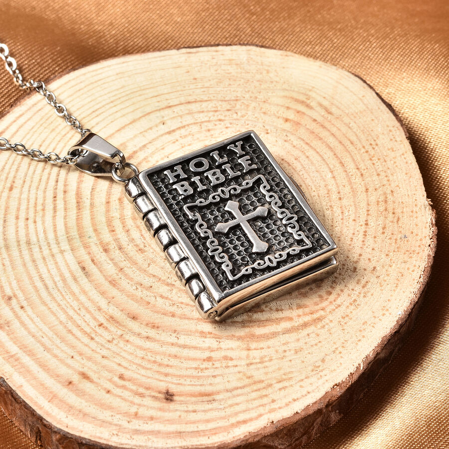 Holy Bible Pendant with Chain in Stainless Steel - 3834773 - TJC