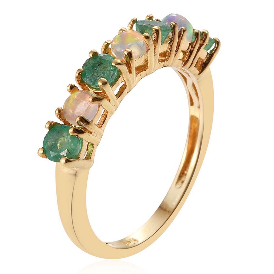 Brazilian Emerald, Ethiopian Welo Opal Ring in Gold plated Silver 1 ...