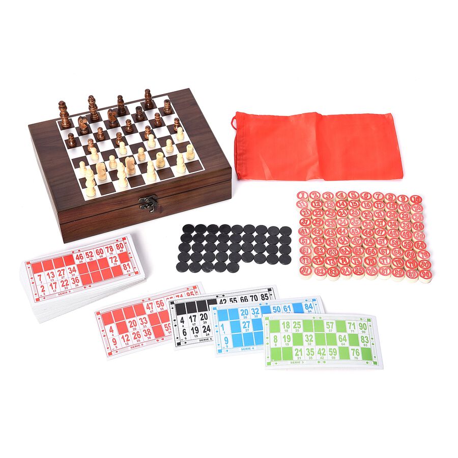 Games Set in Folding Checkerboard Box (includes 32 Chess Pieces, 90 ...