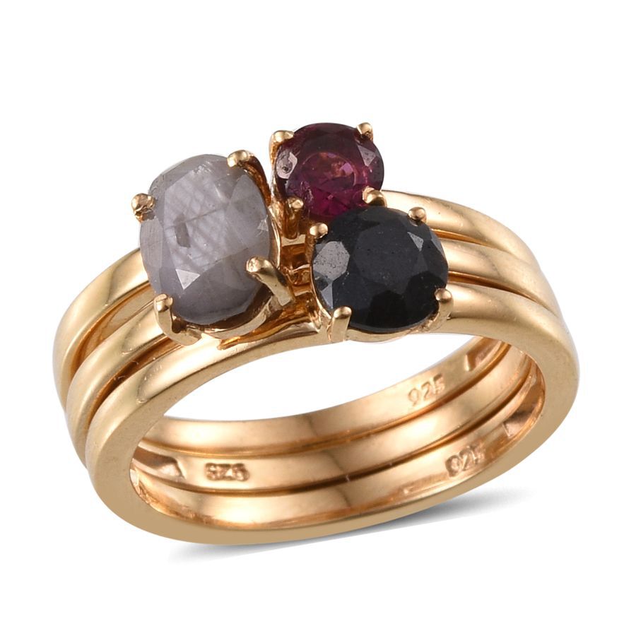 Natural Silver Sapphire (Ovl 1.25 Ct), Black Sapphire and Rhodolite ...