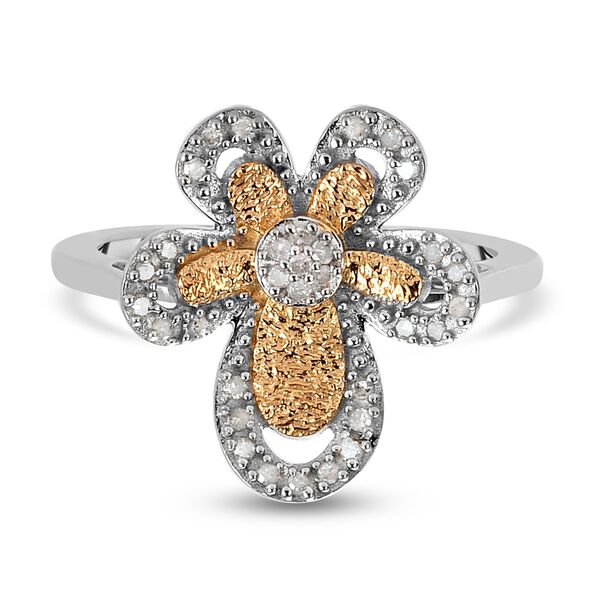 0.15 Ct. White Diamond Floral Ring in Yellow Gold and Platinum Plated ...