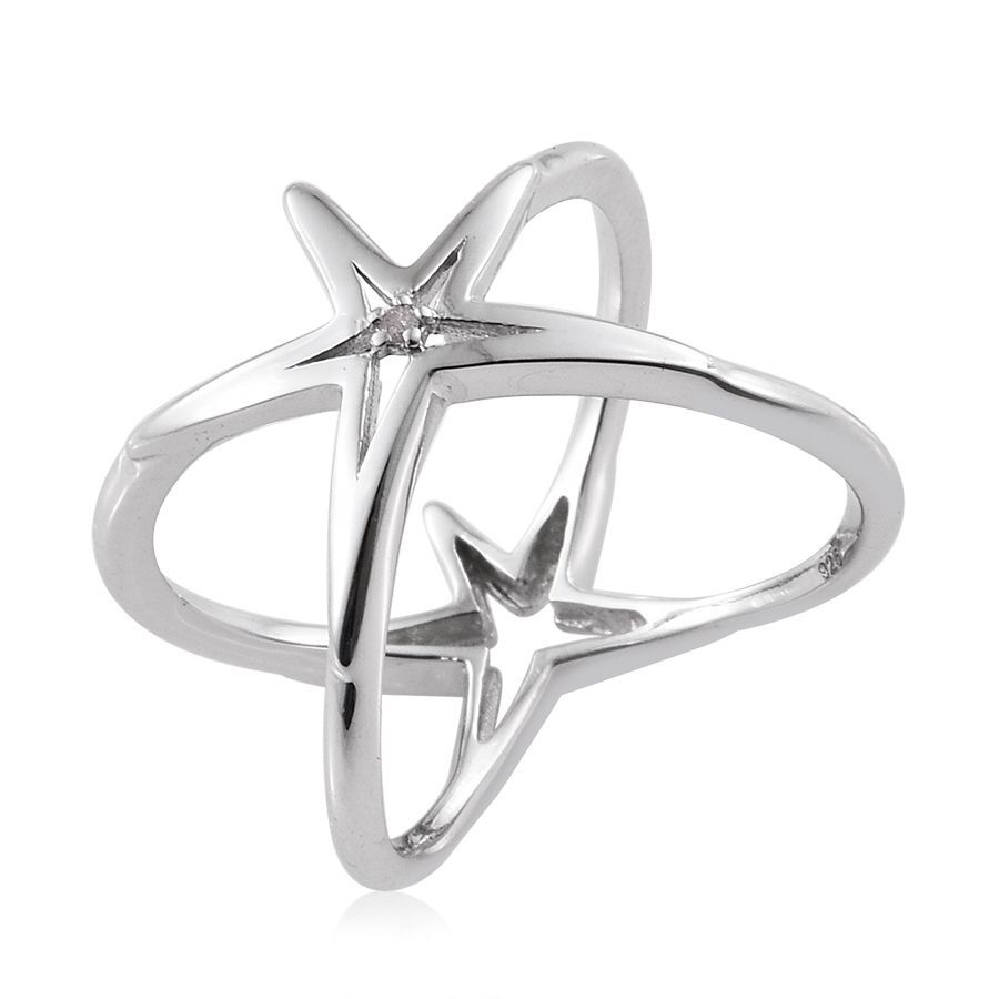 Diamond Star Criss Cross Ring in Platinum Overlay Sterling Silver ...