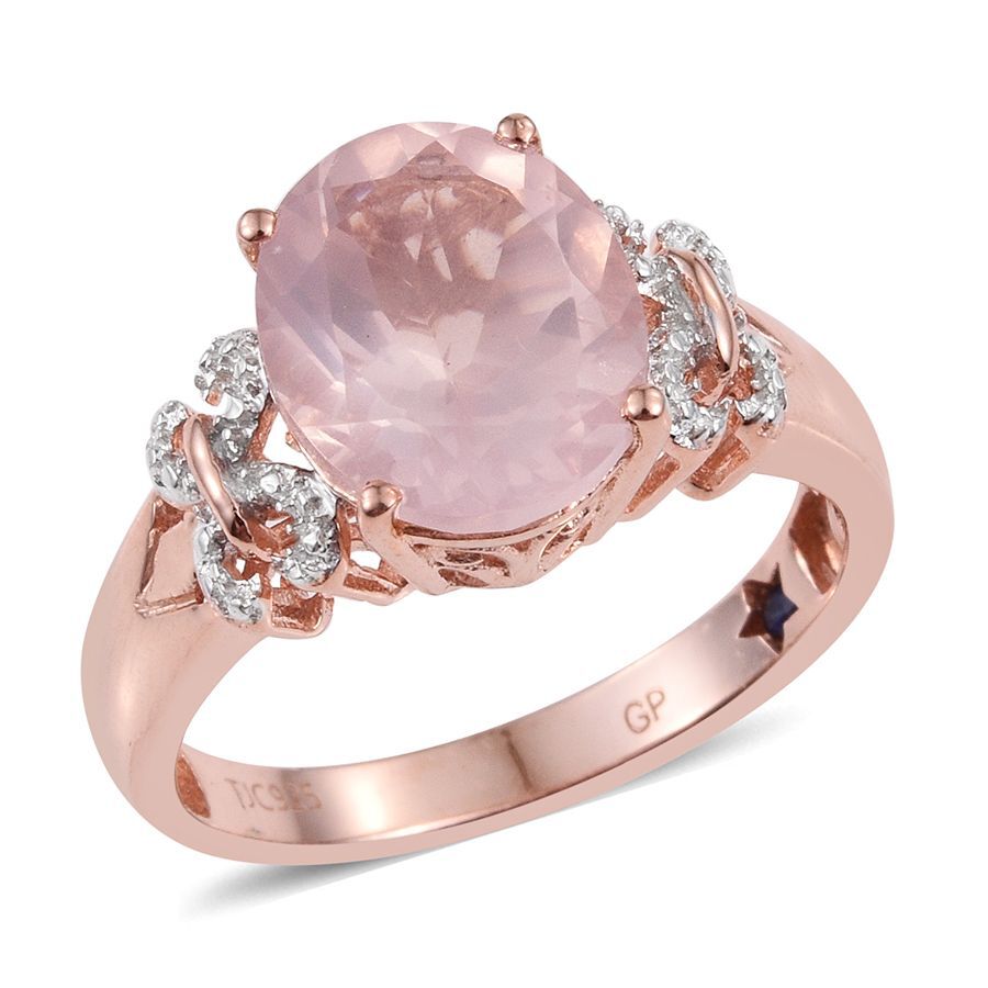 GP Rose Quartz (Ovl 4.20 Ct), Kanchanaburi Blue Sapphire Ring in Rose ...