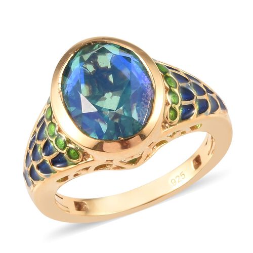 3.40 Ct Peacock Quartz Enamelled Solitaire Ring in 14K Gold Plated ...