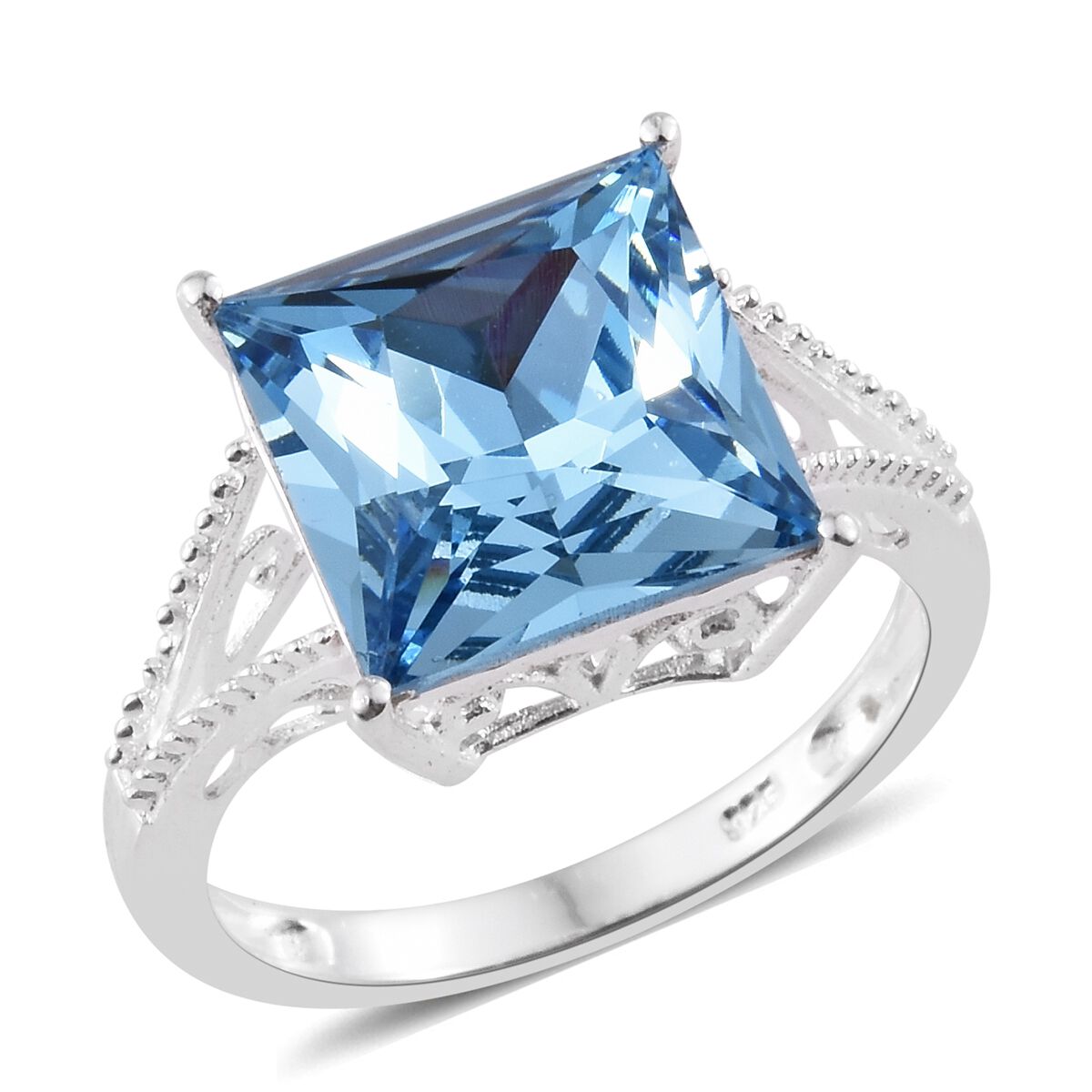 J Francis - Aquamarine Colour Crystal (Sqr) Solitaire Ring in Sterling ...