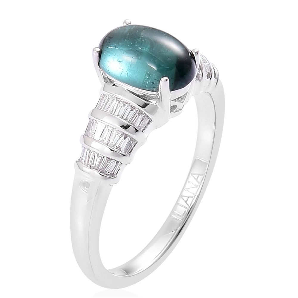 ILIANA 18K W Gold AAAA Mutuca Indicolite (Ovl 1.42 Ct), Diamond Ring 1. ...