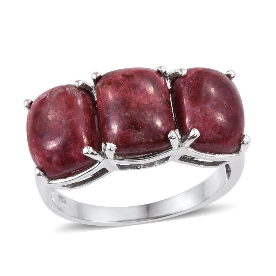 Norwegian Thulite (Cush) Trilogy Ring in Platinum Overlay Sterling ...