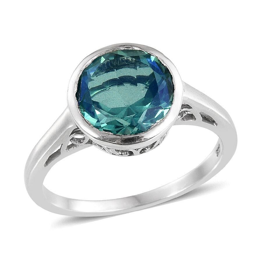 Peacock Quartz (Rnd) Solitaire Ring in Platinum Overlay Sterling Silver ...