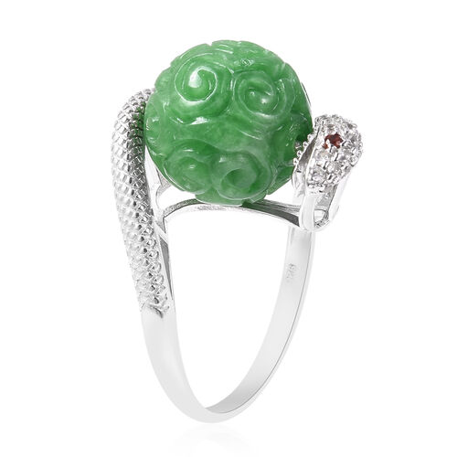 AAA Green Jade Fortune Ball Snake Ring in Rhodium Plated Sterling ...