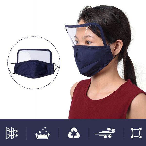 Reusable Face Covering with Eye Shield and Adjustable Ear Loop in Navy ...