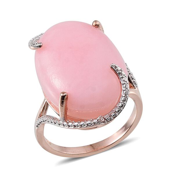 Peruvian Pink Opal (Ovl 16.75 Ct), Diamond Ring in Rose Gold Overlay ...