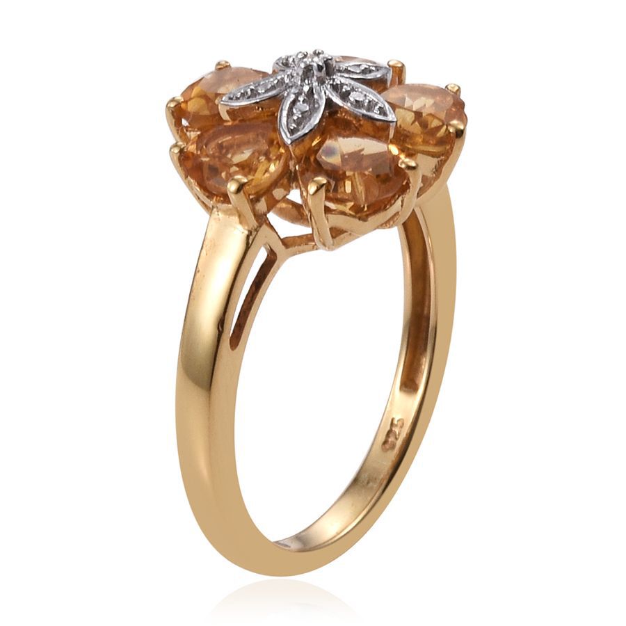 Citrine (Hrt), Diamond Floral Ring in 14K Gold Overlay Sterling Silver ...