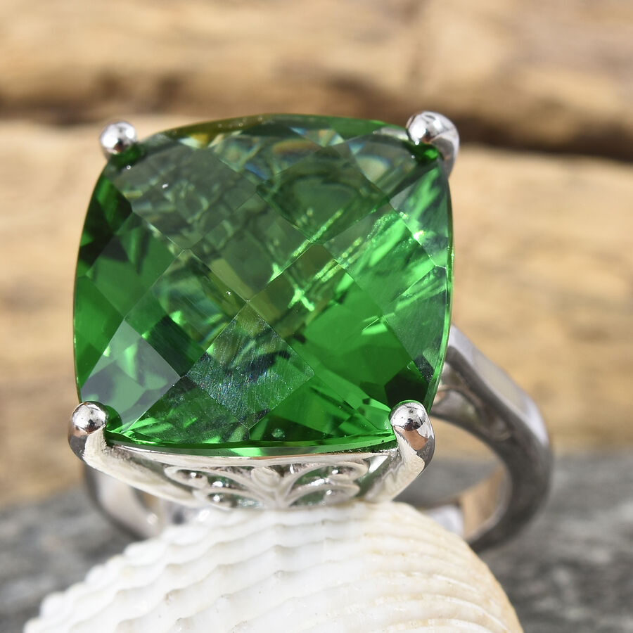 13 Carat Helenite Solitaire Ring in Platinum Plated Sterling Silver 4.6 ...