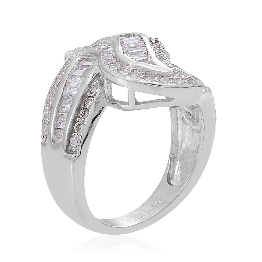 AAA Simulated White Diamond (Bgt) Ring in Rhodium Plated Sterling ...
