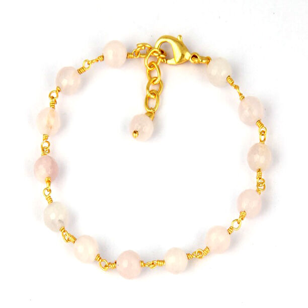 Rose Quartz (Rnd) Bead Station Bracelet (Size 7.5 with Extender) in ...